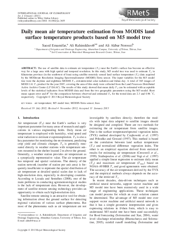 Pdf Daily Mean Air Temperature Estimation From Modis Land Surface