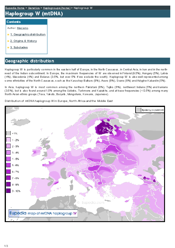 (PDF) Origins and history of Haplogroup W (mtDNA)