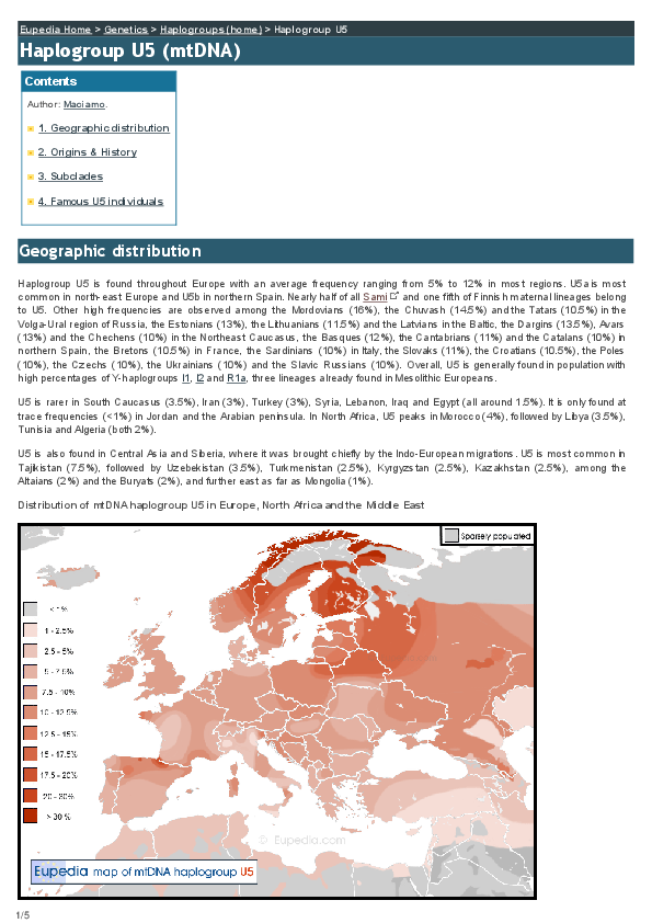 (PDF) Origins and history of Haplogroup U5 (mtDNA)