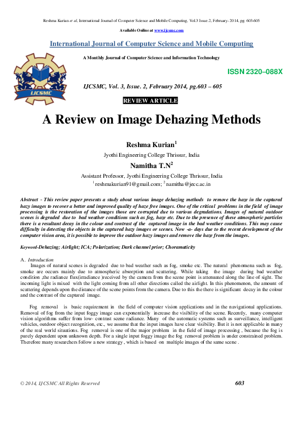 (PDF) A Review on Image Dehazing Methods