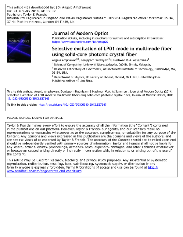 (PDF) Selective excitation of LP01 mode in multimode fiber using solid ...