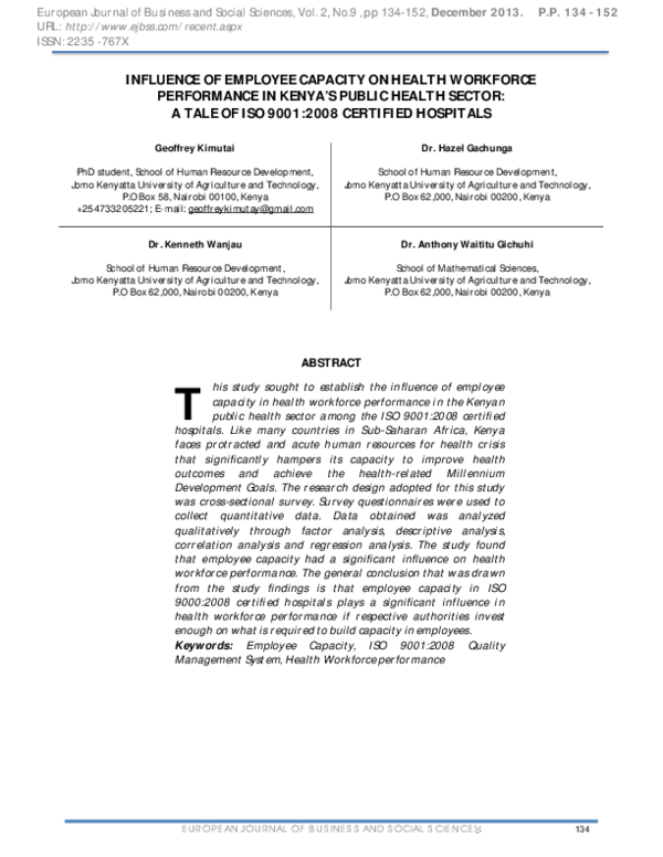 (PDF) INFLUENCE OF EMPLOYEE CAPACITY ON HEALTH WORKFORCE PERFORMANCE IN ...