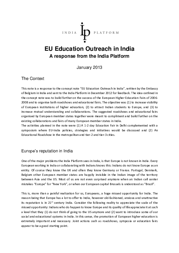 (PDF) EU Education Outreach in India. A response from the India ...