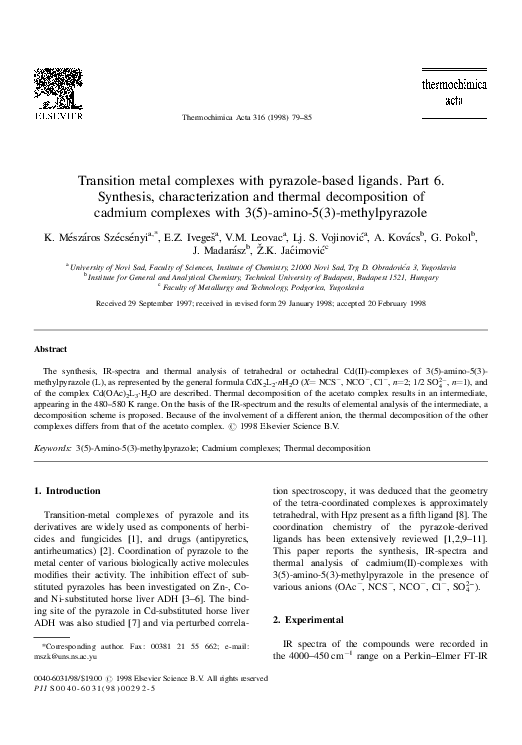 (PDF) Transition metal complexes with pyrazole-based ligands. Part 6