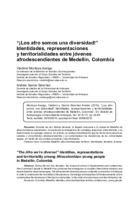(PDF) "¡Los afro somos una diversidad!" Identidades, representaciones y ...