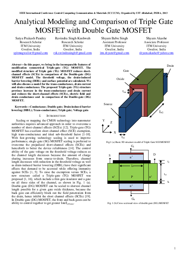 (PDF) Analytical modeling and comparison of Triple gate MOSFET with ...