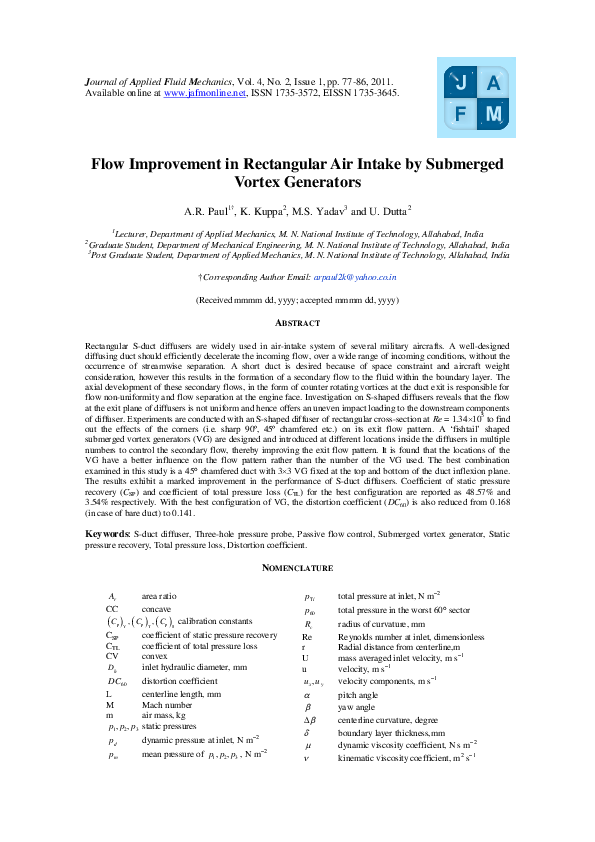 (PDF) Flow Improvement in Rectangular Air Intake by Submerged Vortex ...