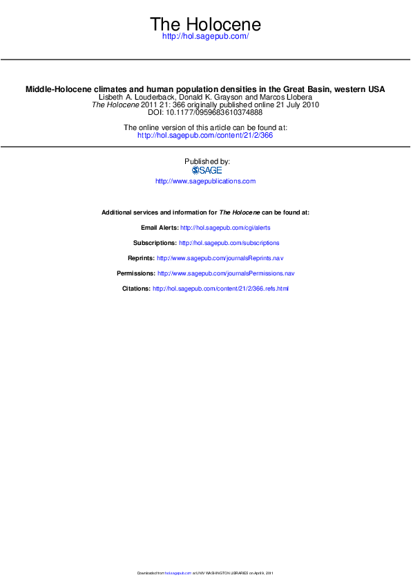 (PDF) Middle-Holocene climates and human population densities in the ...