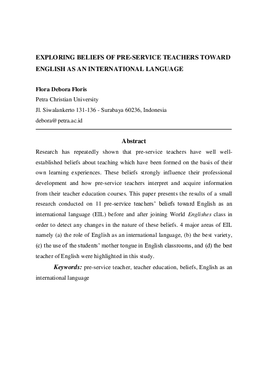 (PDF) Exploring Beliefs of Pre-Service Teachers toward English as an ...