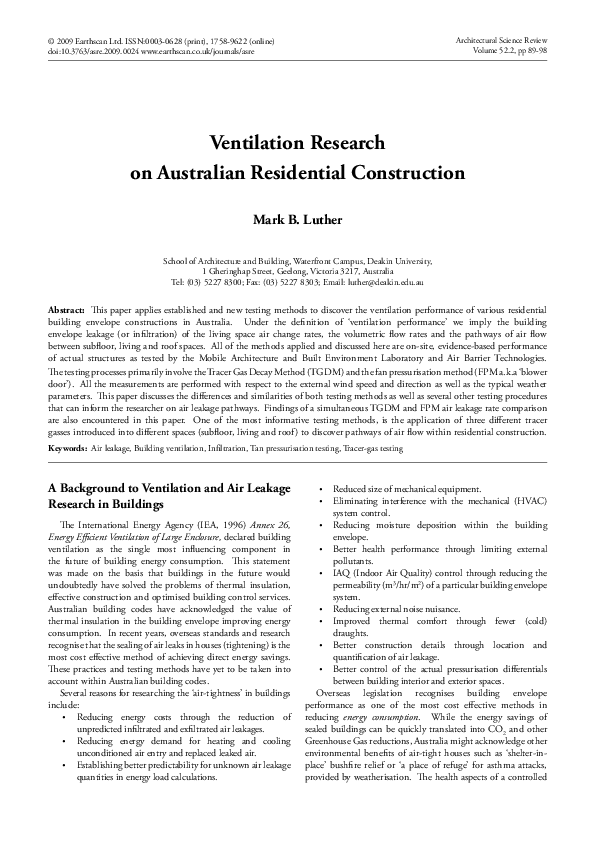 (PDF) Ventilation Research on Australian Residential Construction A ...