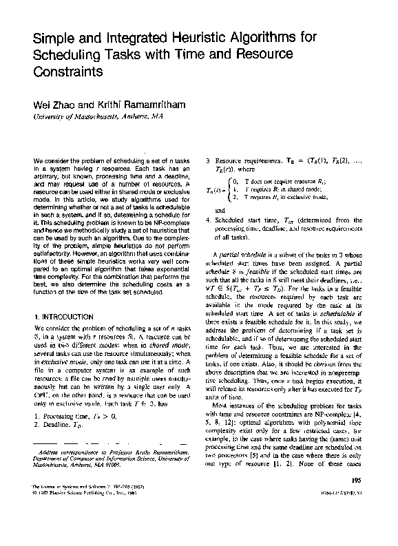 Pdf Simple And Integrated Heuristic Algorithms For Scheduling Tasks With Time And Resource
