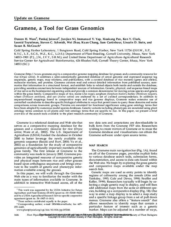 (PDF) Gramene, a Tool for Grass Genomics