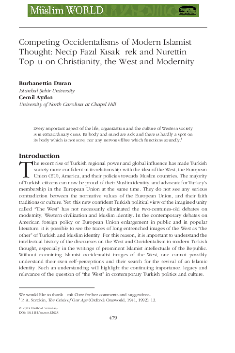 (PDF) Competing Occidentalisms of Two Islamist Intellectuals in Turkey ...