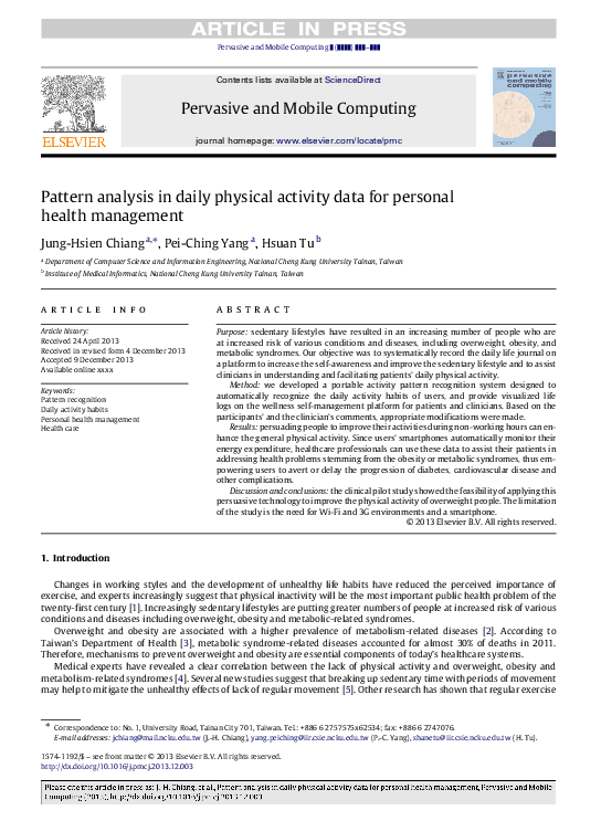 (PDF) Pattern analysis in daily physical activity data for personal ...