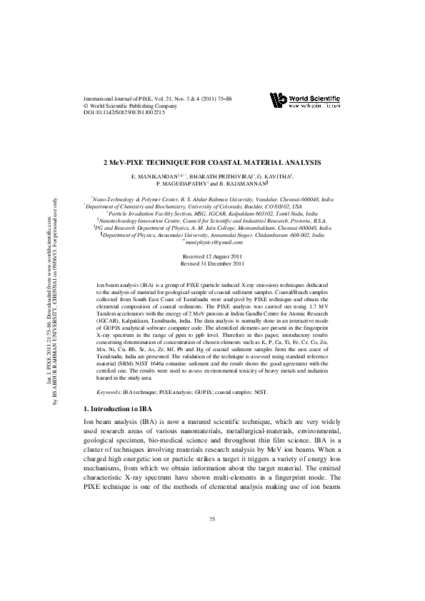 (PDF) 2 MeV-PIXE TECHNIQUE FOR COASTAL MATERIAL ANALYSIS