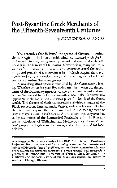 (PDF) Post-Byzantine Greek Merchants of the Fifteenth-Seventeenth Centuries