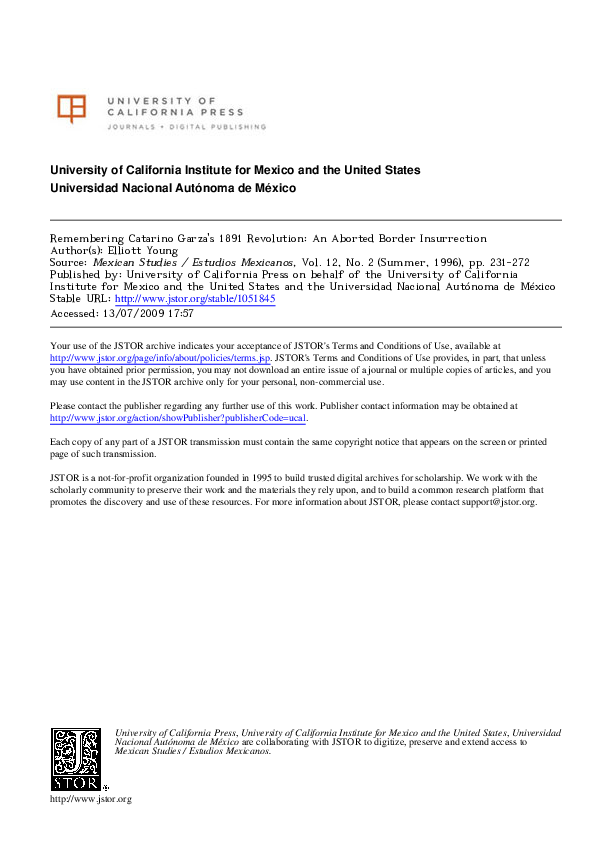 (PDF) Remembering Catarino Garza's 1891 Revolution: An Aborted Border ...