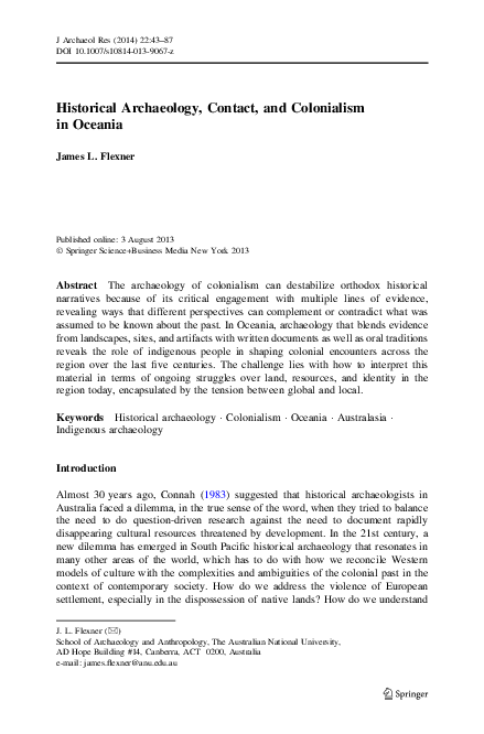 (PDF) Historical Archaeology, Contact, and Colonialism in Oceania