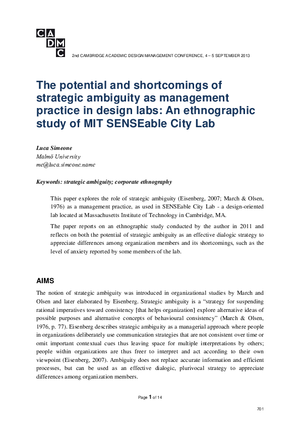 (PDF) The potential and shortcomings of strategic ambiguity as ...