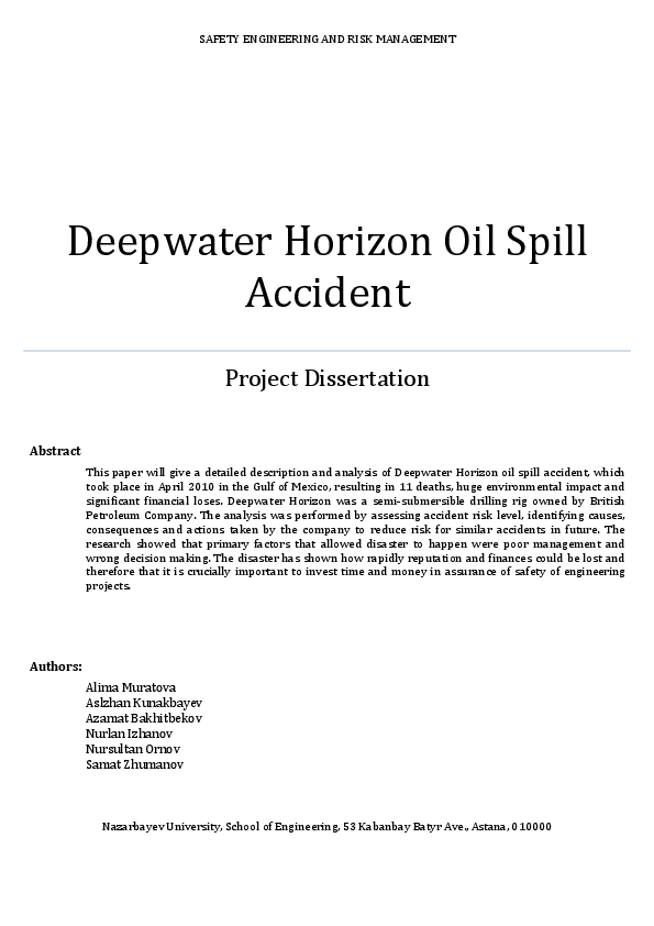 (DOC) British Petroleum Oil Spill Accident Analysis