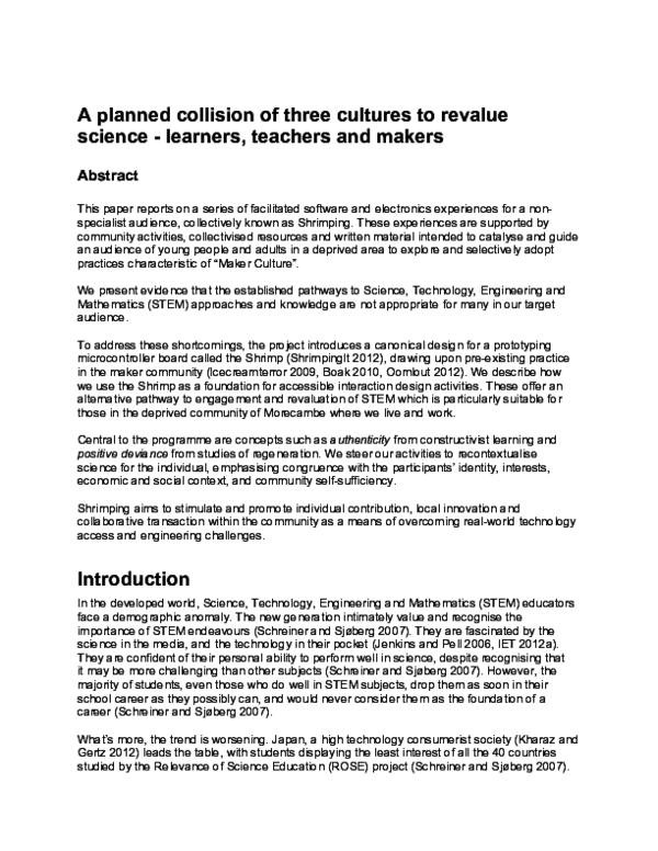 (PDF) A planned collision of three cultures to revalue science ...