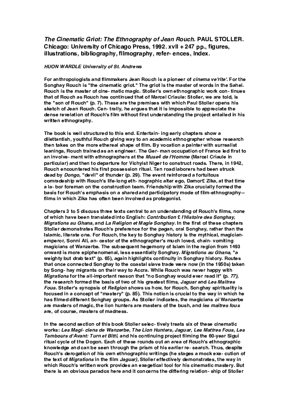 (PDF) The Cinematic Grlot: The Ethnography of Jean Rouch:The Cinematic ...