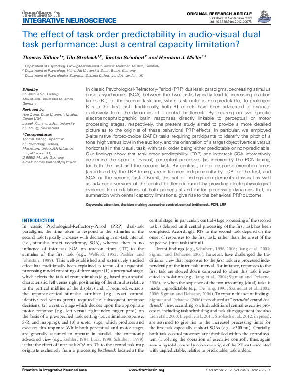 (PDF) The effect of task order predictability in audio-visual dual task performance: Just a ...