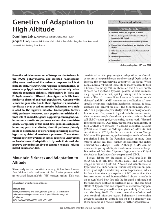 (PDF) Genetics of Adaptation to High Altitude