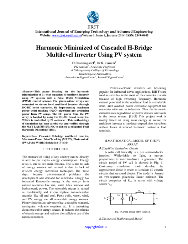 (PDF) Harmonic Minimized of Cascaded H-Bridge Multilevel Inverter Using PV system