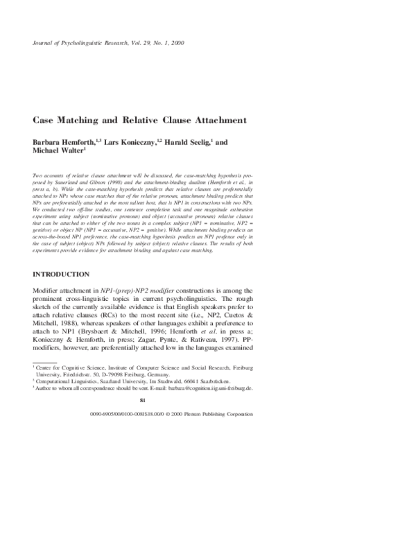 (PDF) Case Matching and Relative Clause Attachment
