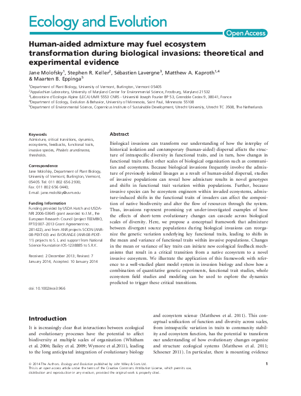 (PDF) Human-aided admixture may fuel ecosystem transformation during ...