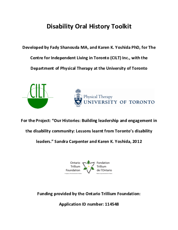 (PDF) Disability Oral History Toolkit