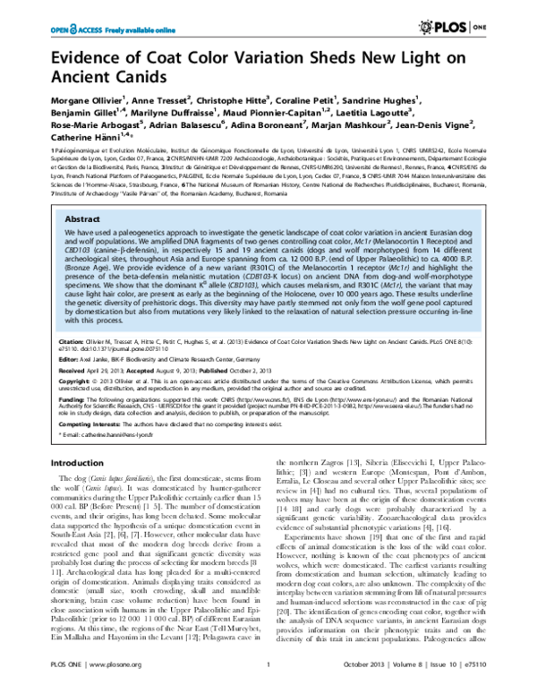 (PDF) Evidence of Coat Color Variation Sheds New Light on Ancient Canids.
