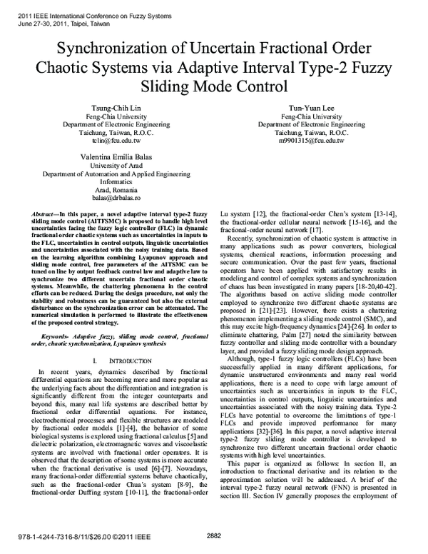 Pdf Synchronization Of Uncertain Fractional Order Chaotic Systems Via Adaptive Interval Type 2