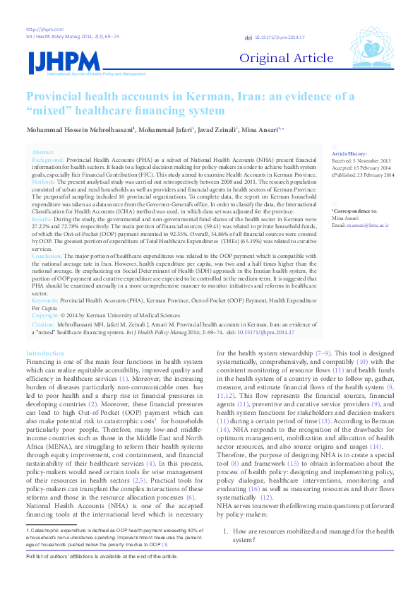 (PDF) Provincial Health Accounts in Kerman, Iran: An Evidence of a ...
