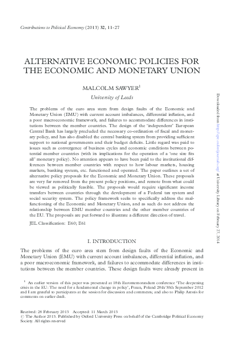 (PDF) ALTERNATIVE ECONOMIC POLICIES FOR THE ECONOMIC AND MONETARY UNION