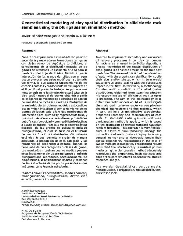 (PDF) Geostatistical modeling of clay spatial distribution in siliciclastic rock samples using ...