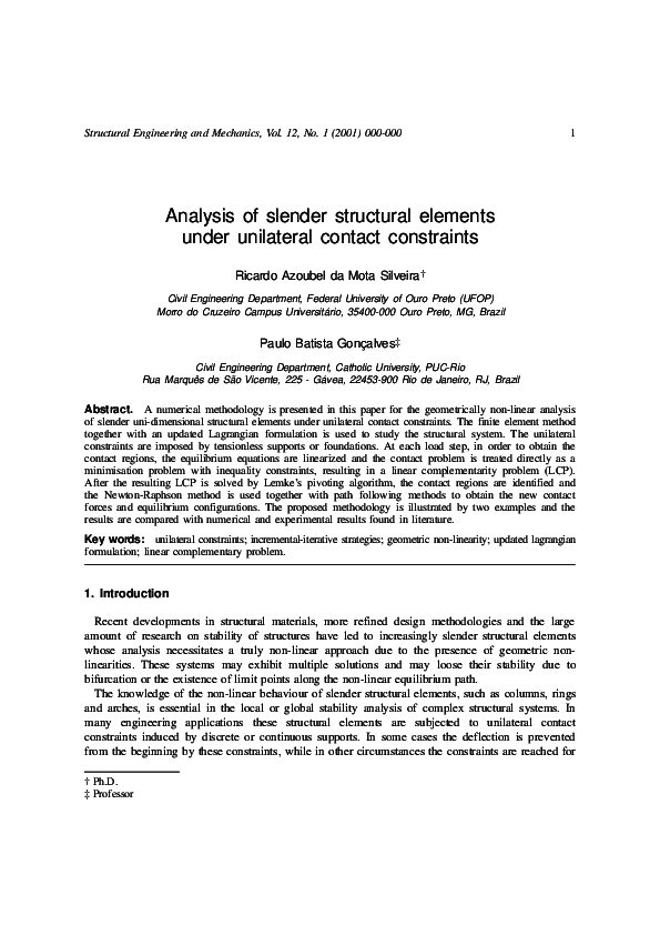 (PDF) Analysis of slender structural elements under unilateral contact ...