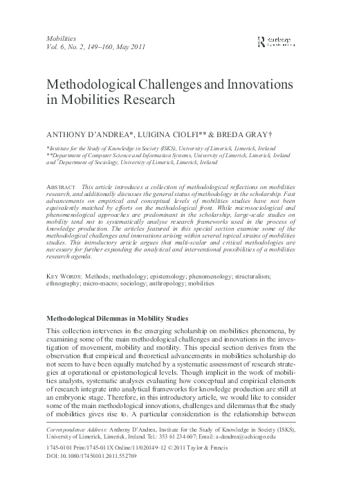 (PDF) Methodological Challenges and Innovations in Mobilities Research ...