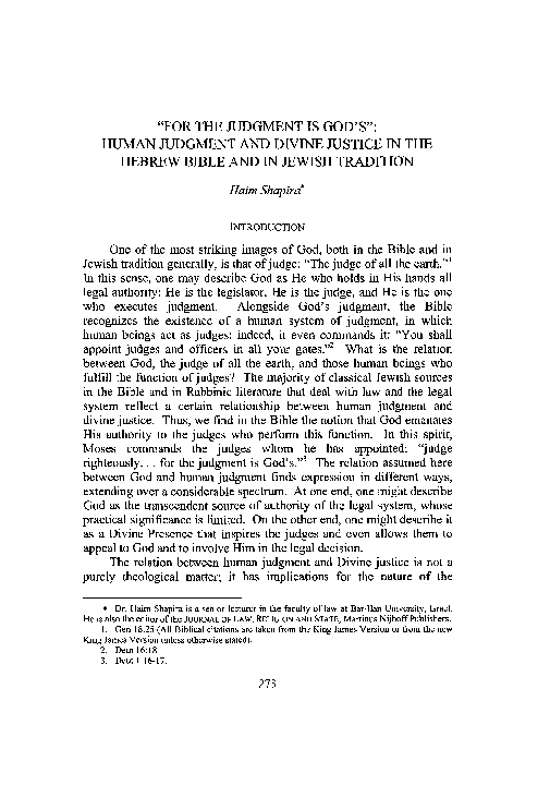 (PDF) "FOR THE JUDGMENT IS GOD'S": HUMAN JUDGMENT AND DIVINE JUSTICE IN ...
