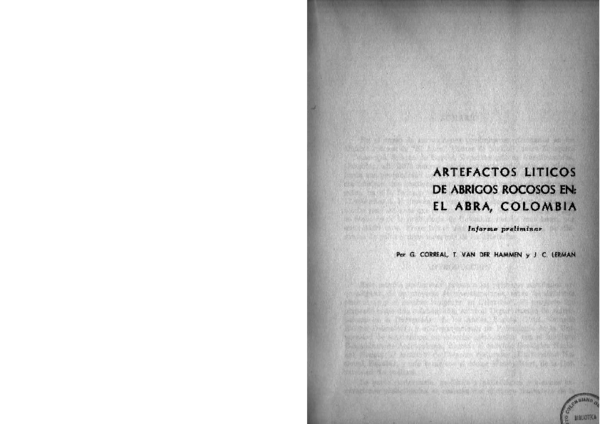 (PDF) Artefactos líticos de Abrigos rocosos en el Abra Colombia. Informe preliminar