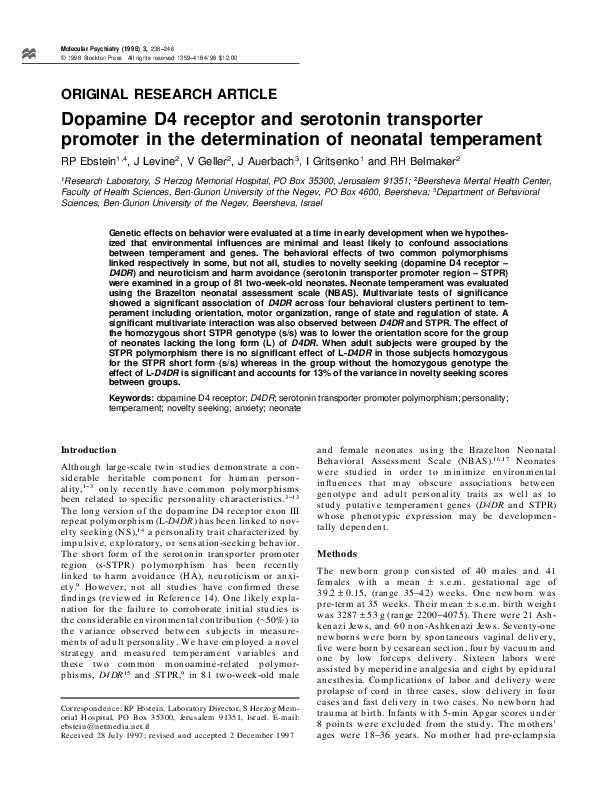 (PDF) Dopamine D4 receptor and serotonin transporter promoter in the ...