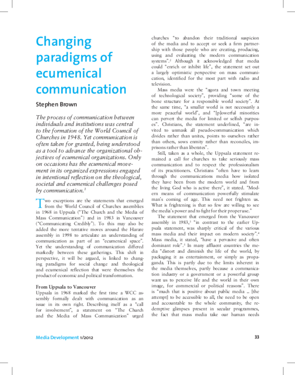 (PDF) Changing paradigms of ecumenical communication