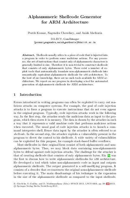 (PDF) Alphanumeric Shellcode Generator for ARM Architecture