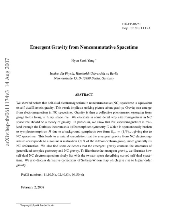 Pdf Notes On Emergent Gravity Raju Roychowdhury Academia Edu