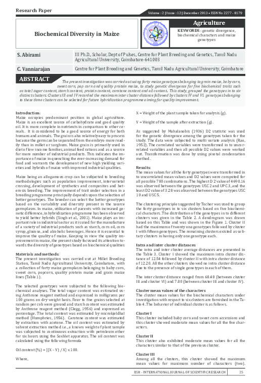 (PDF) Research Paper Agriculture Biochemical Diversity in Maize