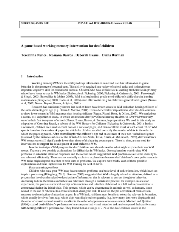 (PDF) A Game-Based Working Memory Intervention for Deaf Children