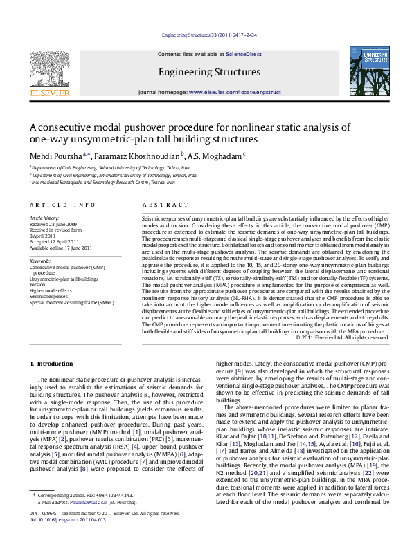 Pdf A Consecutive Modal Pushover Procedure For Nonlinear Static Analysis Of One Way