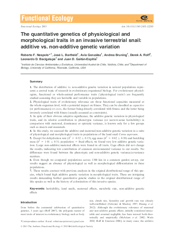 (PDF) The quantitative genetics of physiological and morphological ...