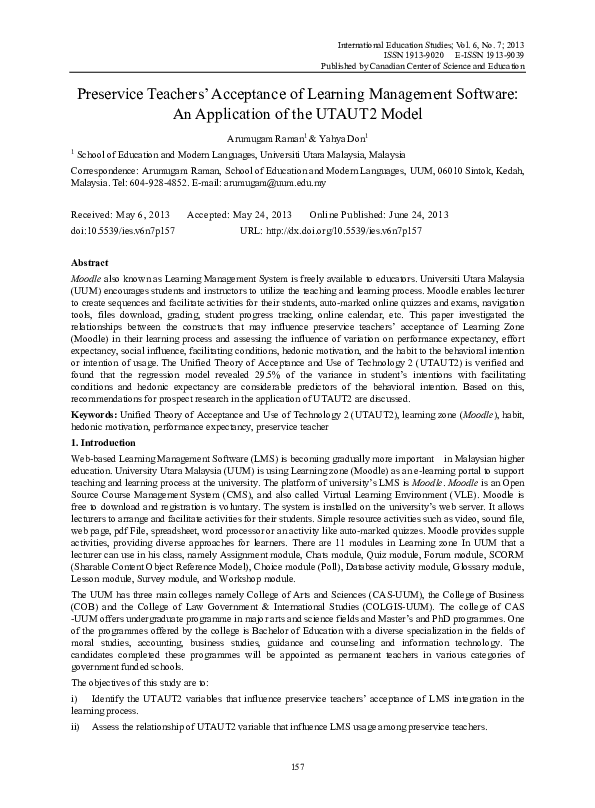 (PDF) Preservice Teachers’ Acceptance of Learning Management Software: An Application of the ...